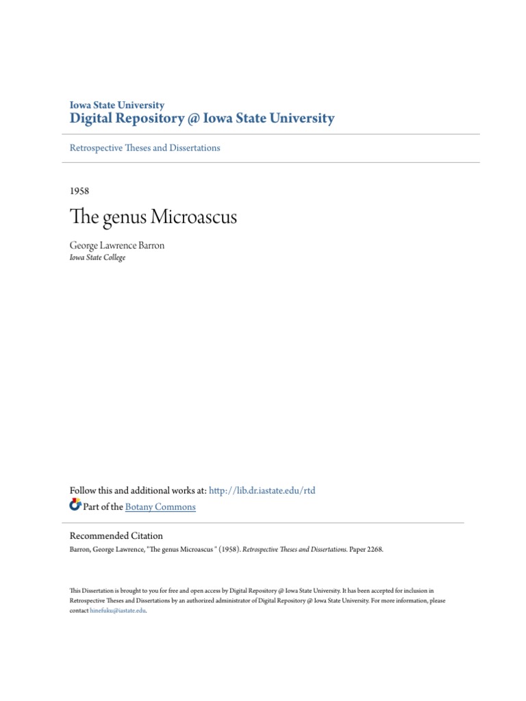 The Genus Microascus | PDF | Genus | Thesis
