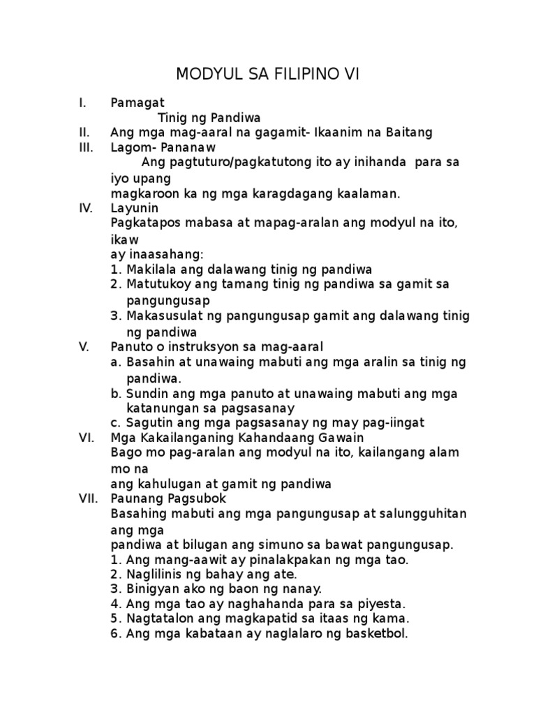 Modyul Sa Filipino VI | PDF