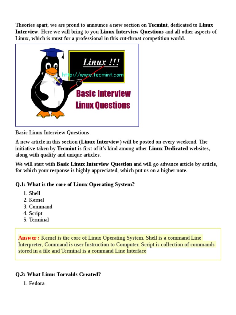 Linux Basic Interview Questions | PDF | Linux | Unix