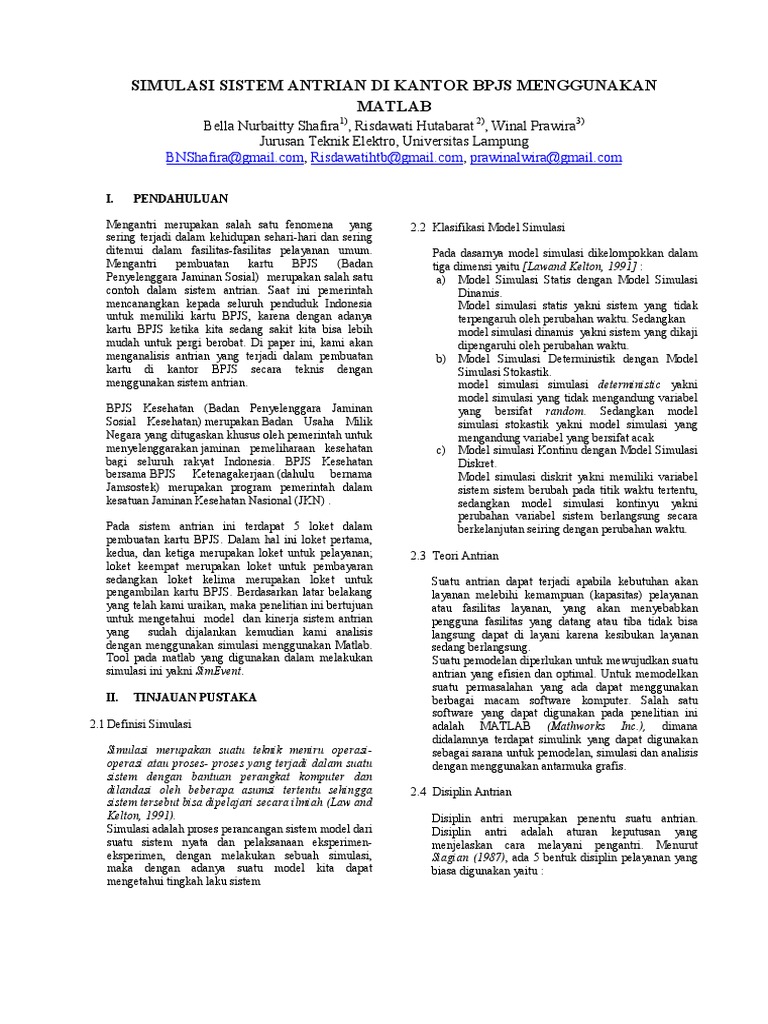 Simulasi Sistem Antrian Di Kantor BPJS Menggunakan Matlab R2008a | PDF
