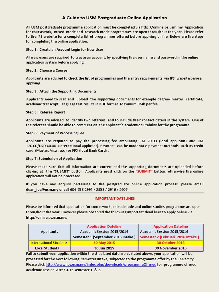A Guide To USM Postgraduate Online Application: Submit" | PDF ...