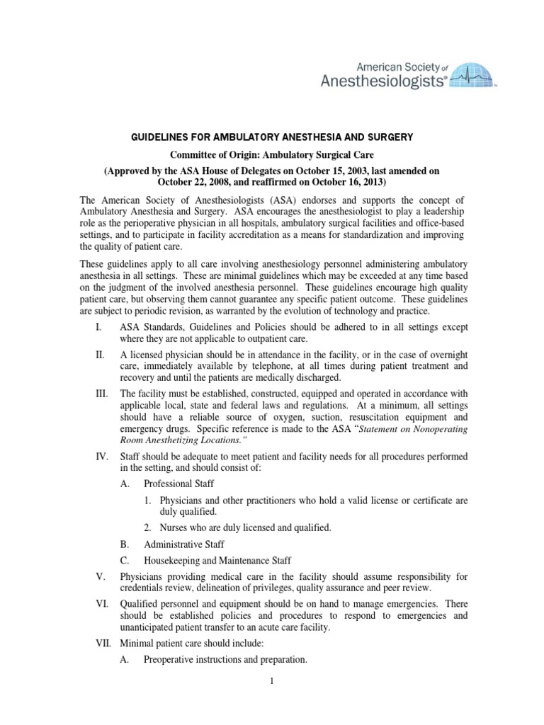 Guidelines For Ambulatory Anesthesia and Surgery | Download Free PDF ...