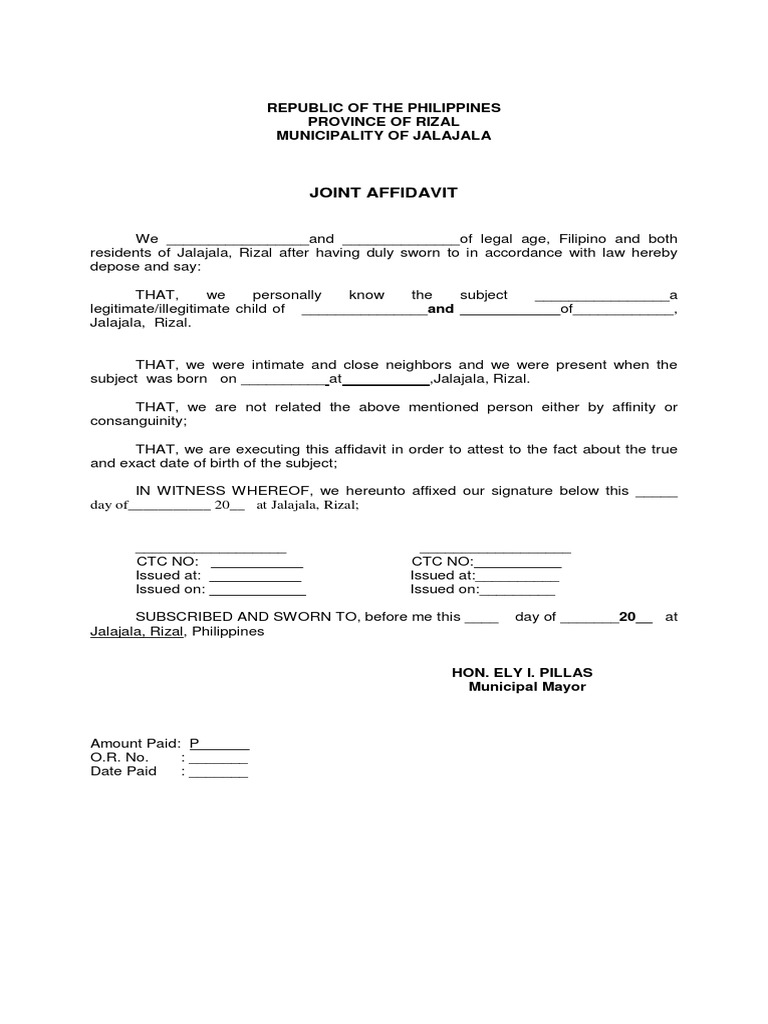 Joint Affidavit | Affidavit | Family