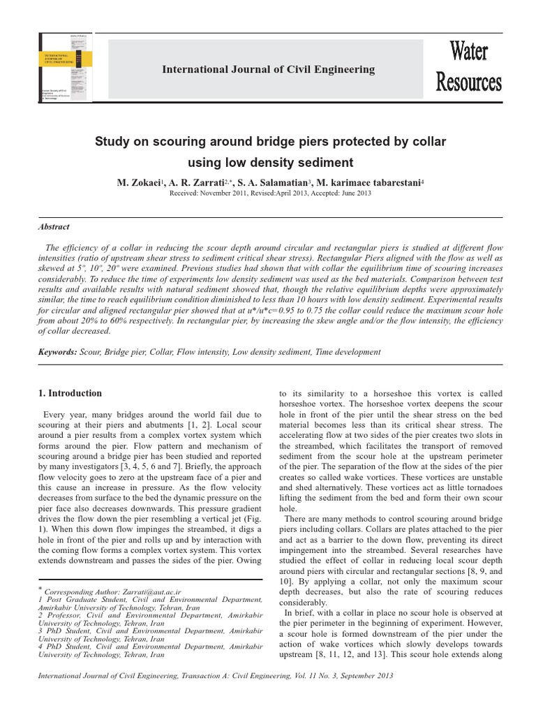 Study On Scouring Around Bridge Piers Protected by Collar Using Low ...