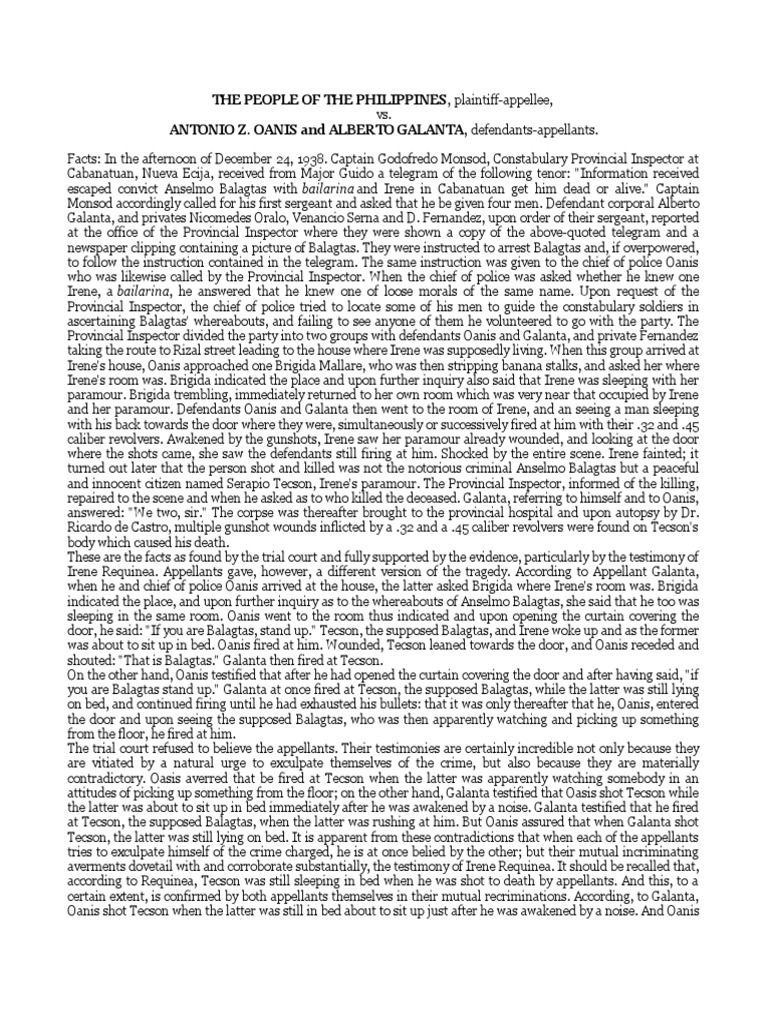 People vs. Oanis, Et - Al. (Case Digest) | PDF | Murder | Crime & Violence