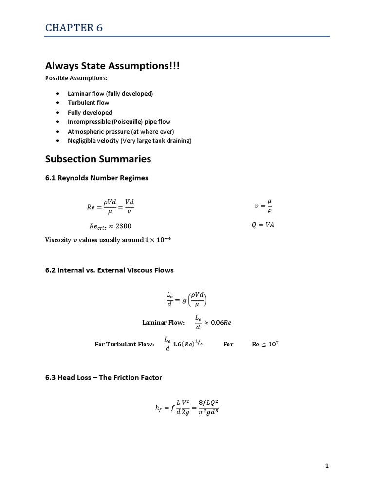Pipe Flow Dynamics & Calculations | PDF | Fluid Dynamics | Reynolds Number