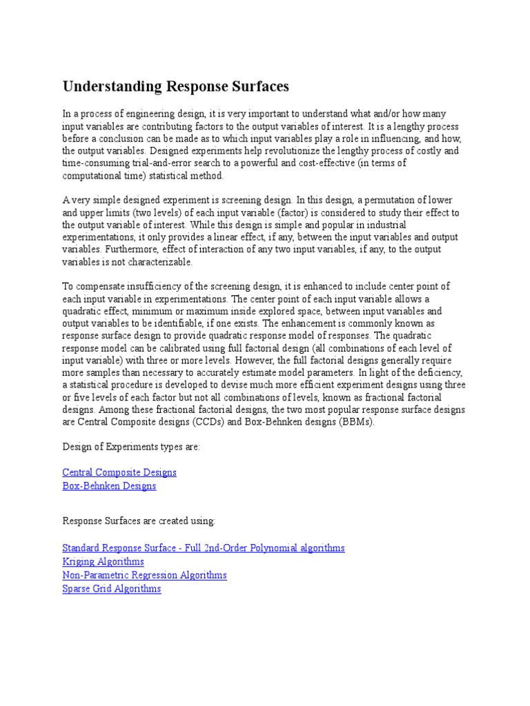 Understanding Response Surfaces: Central Composite Designs Box-Behnken ...