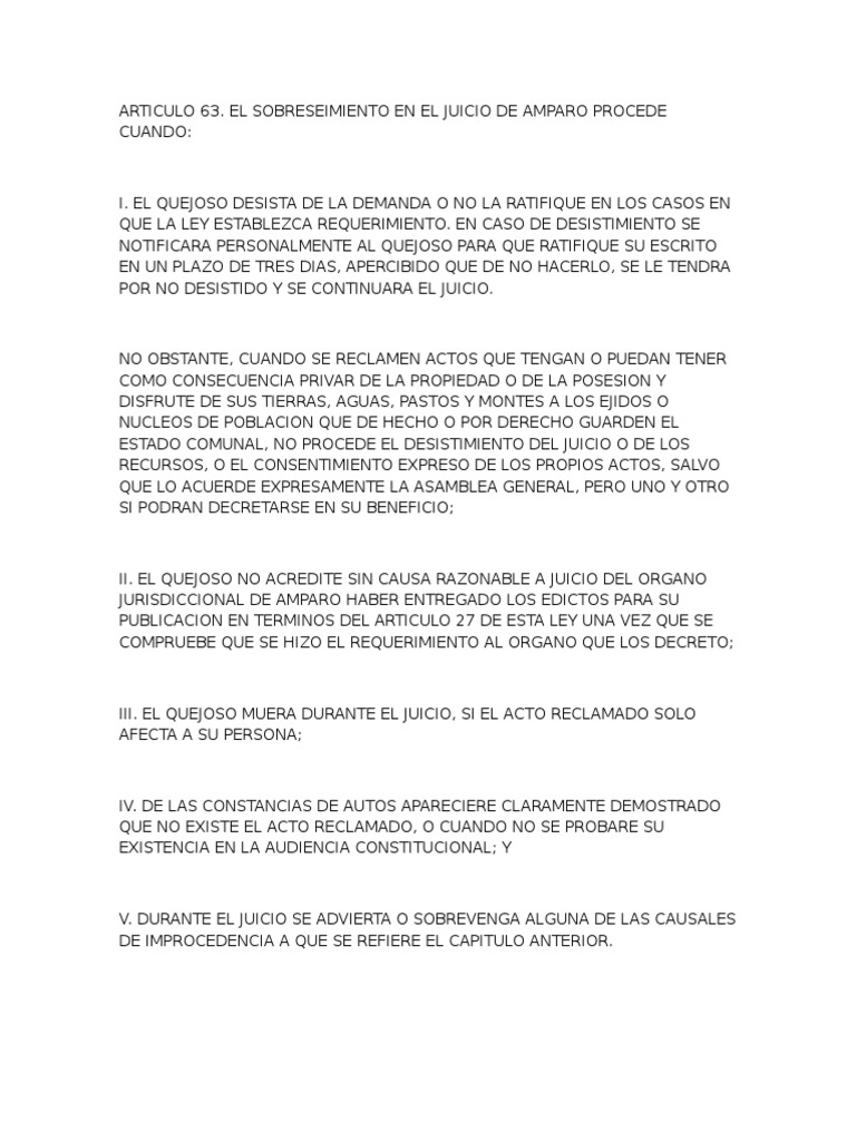 Resumen Articulo 63 Ley de Amparo | PDF