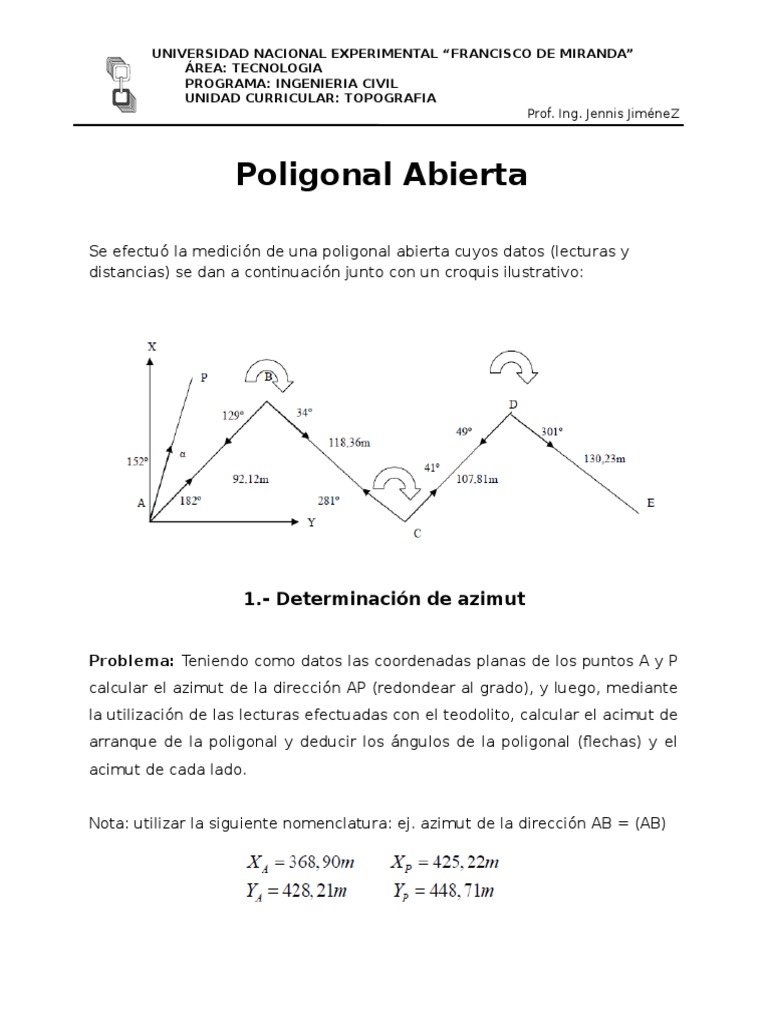 Ejercicios de Poligonal Abierta en Topografía | PDF | Azimut | Sistema ...