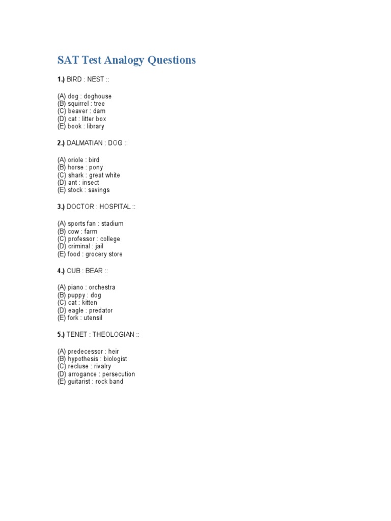 SAT Test Analogy Questions | PDF
