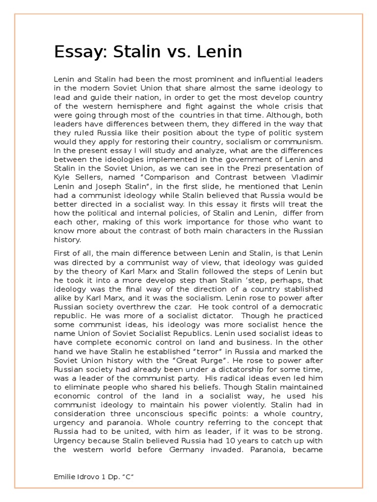 Essay: Stalin vs. Lenin: Emilie Idrovo 1 Dp. “C”