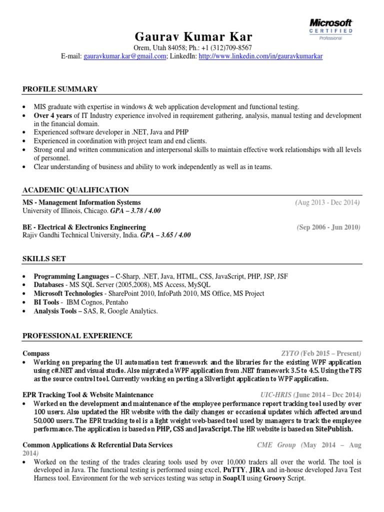 C# WPF Developer Resume of Gaurav Kumar | PDF | Windows Presentation ...