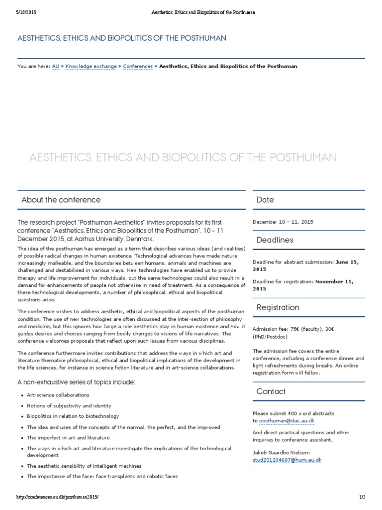 Aesthetics, Ethics and Biopolitics of The Posthuman | PDF | Posthuman | Aesthetics