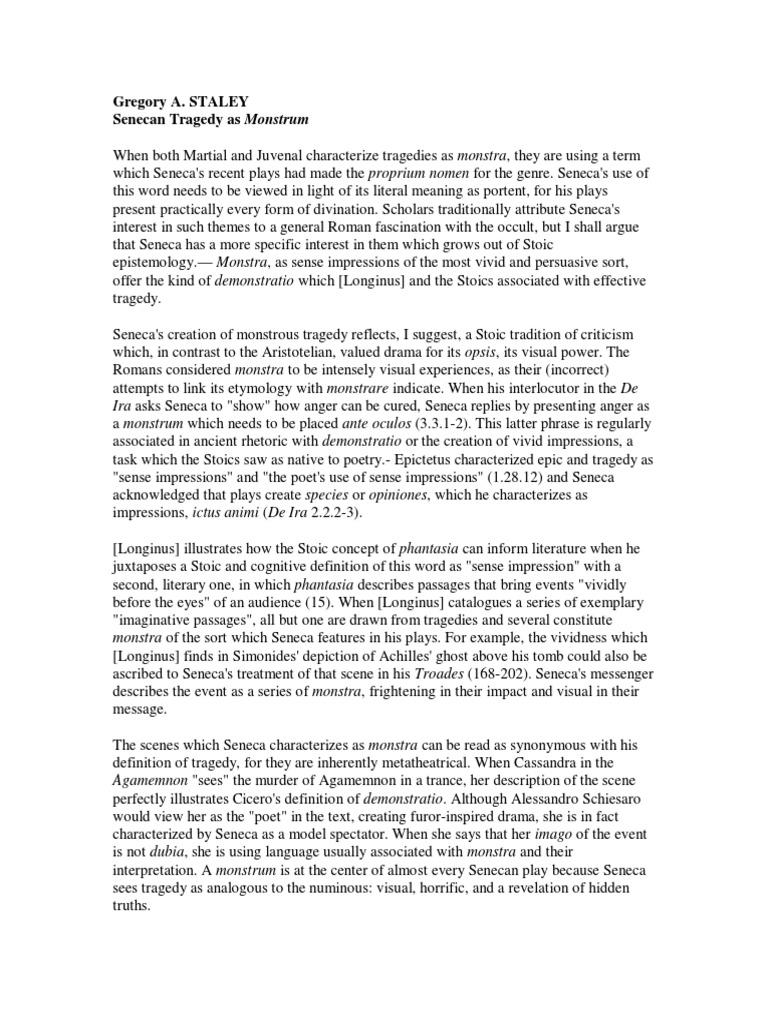Senecan Tragedy as Monstrum: How Stoic Philosophy Influenced Seneca's ...