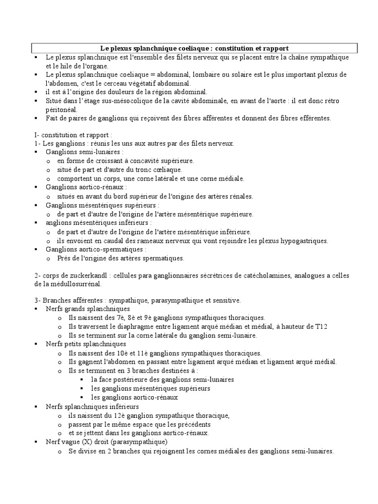 Anatomie du plexus splanchnique coeliaque | PDF | Pancréas | Abdomen