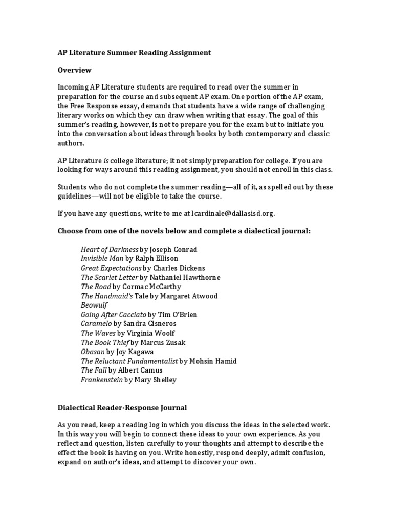 Ap Lit Summer Reading - Cardinale | PDF | Test (Assessment)