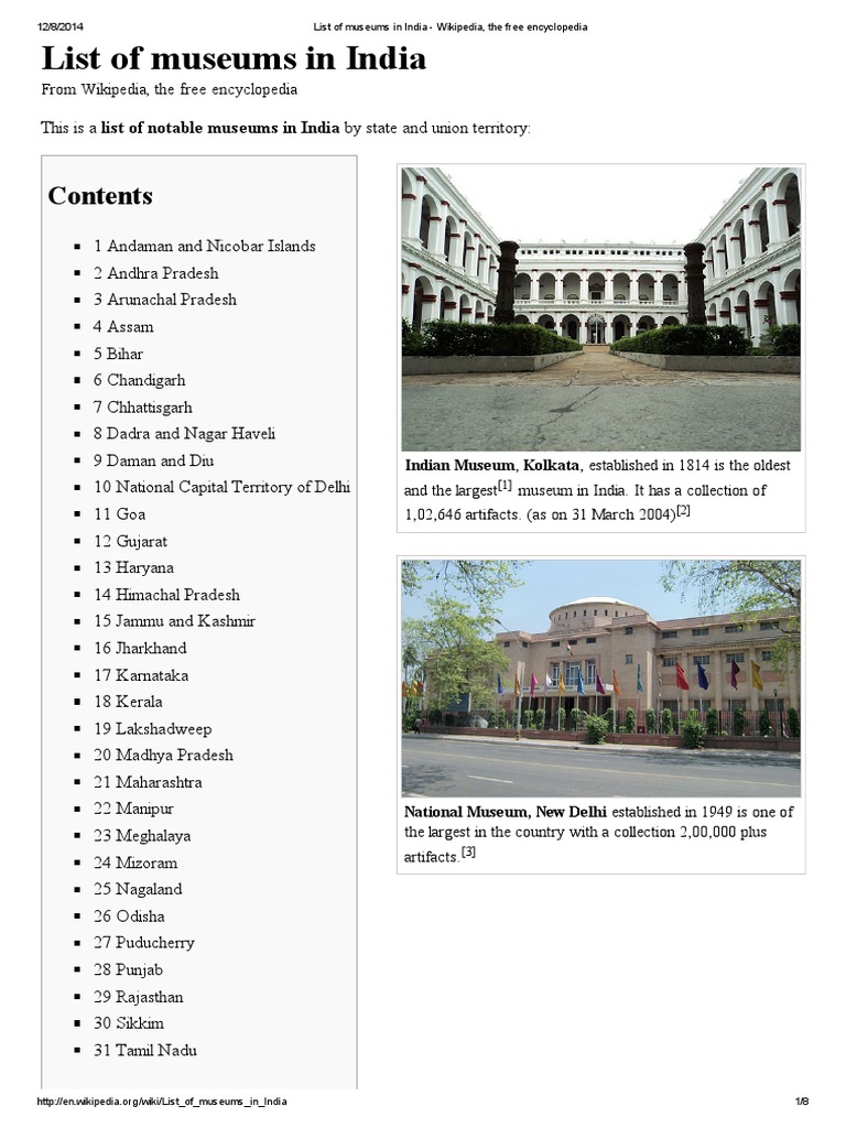 List of Museums in India - Wikipedia, The Free Encyclopedia | PDF | Museum