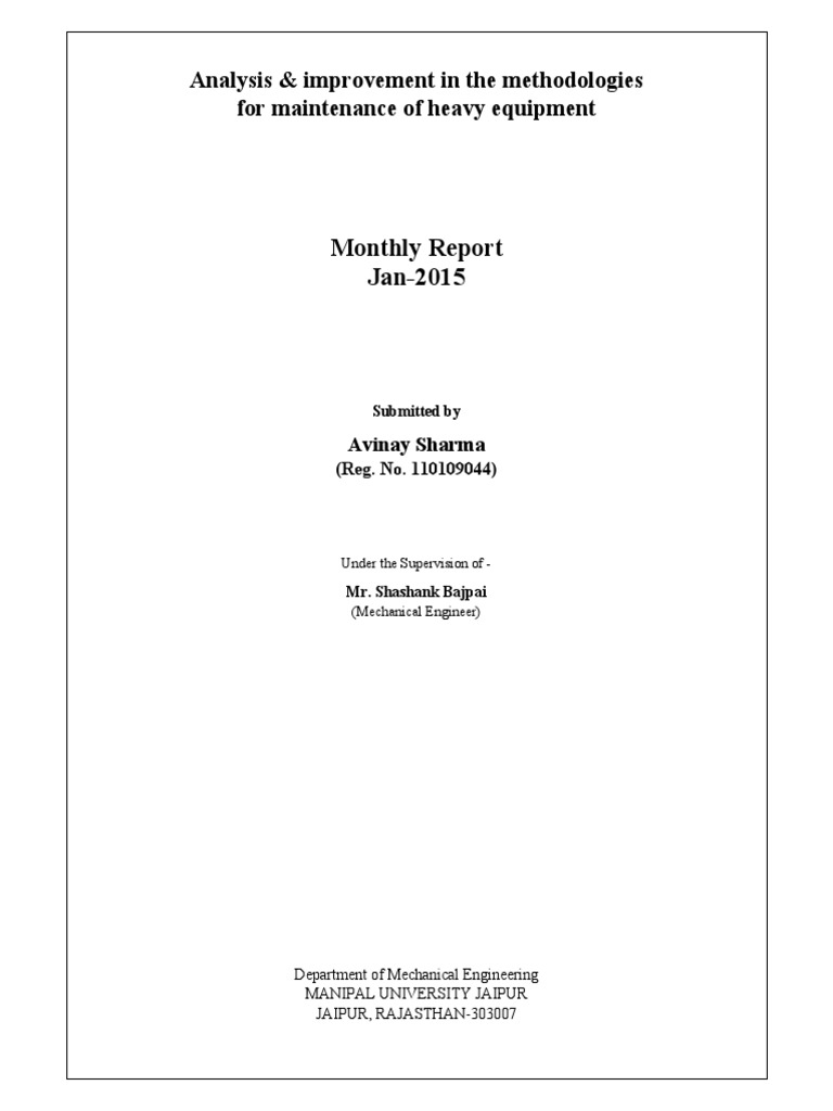 January Report (Avinay) | PDF | Heavy Equipment | Vehicles