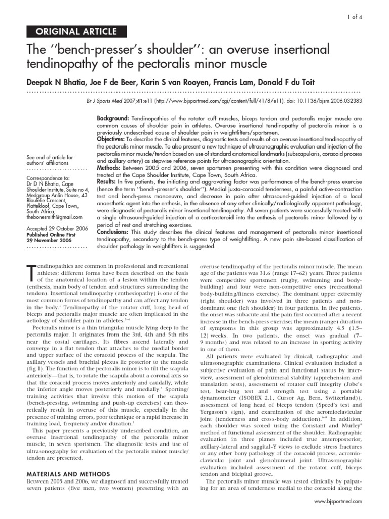 Bench Press Syndrome | PDF | Shoulder | Human Anatomy