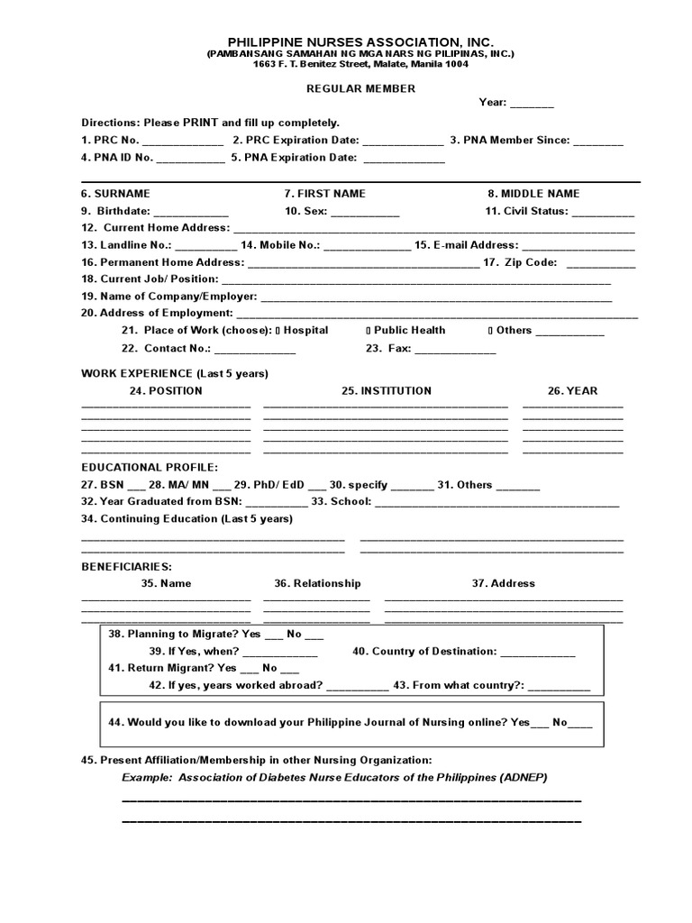 Pna Form - Regular Member | PDF