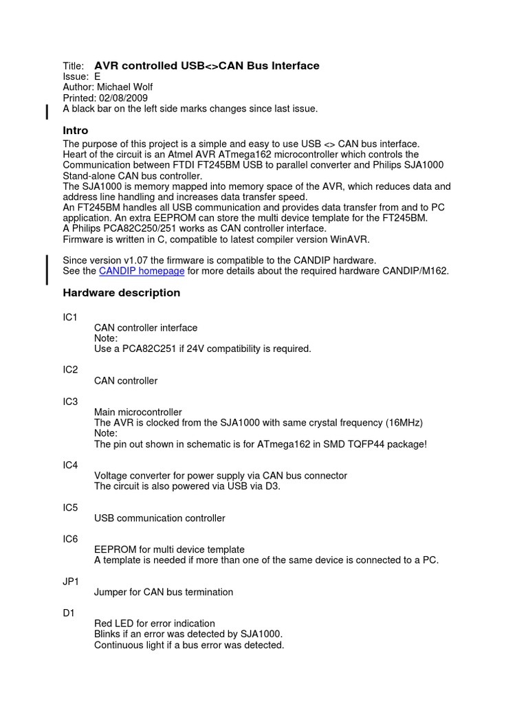 AVR Controlled USB CAN Bus Interface: CANDIP Homepage | PDF | Usb ...