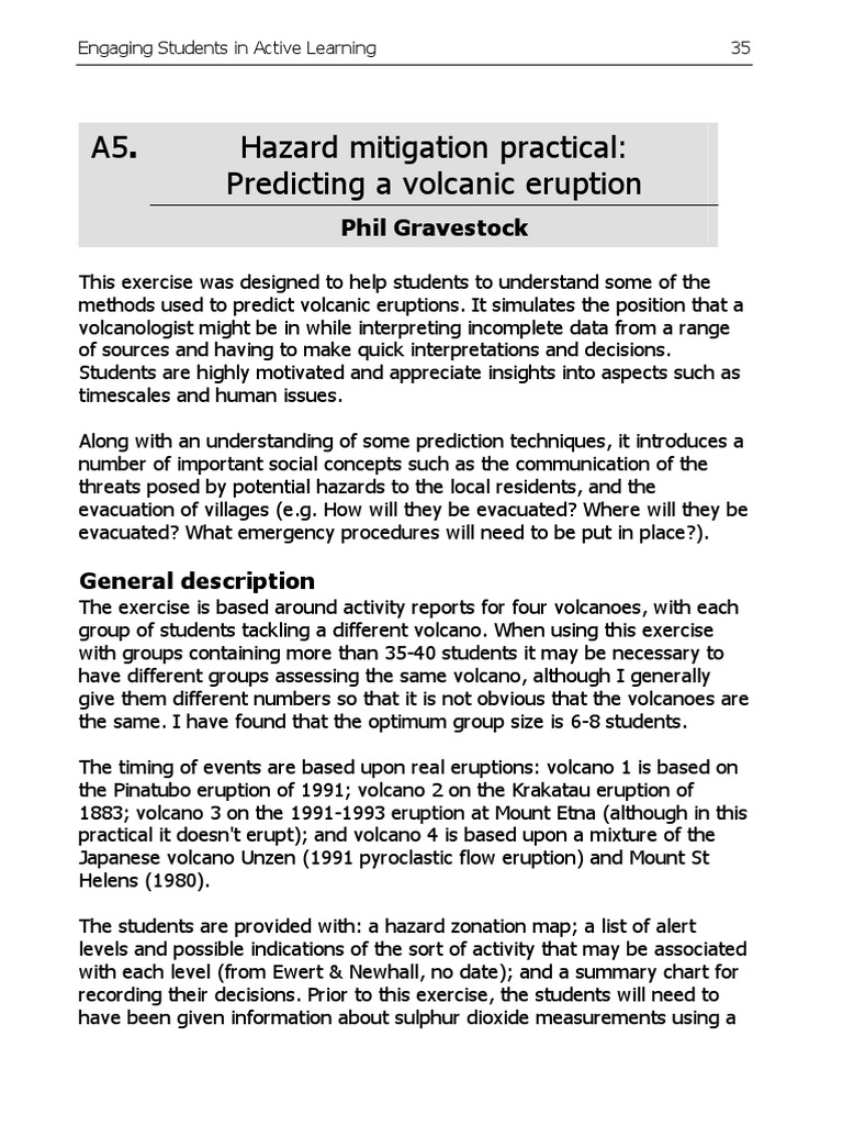 Hazard Mitigation Practical: Predicting A Volcanic Eruption A5 | PDF ...