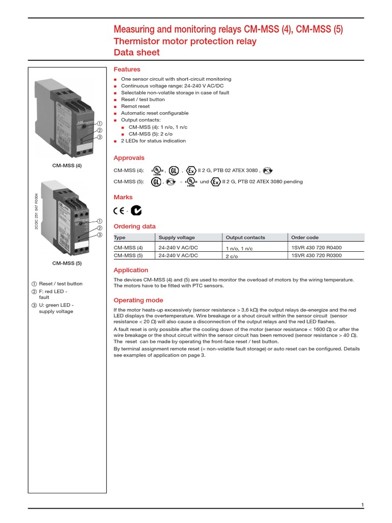 Measuring and Monitoring Relays CM-MSS (4), CM-MSS (5) : Thermistor Motor Protection Relay Data ...
