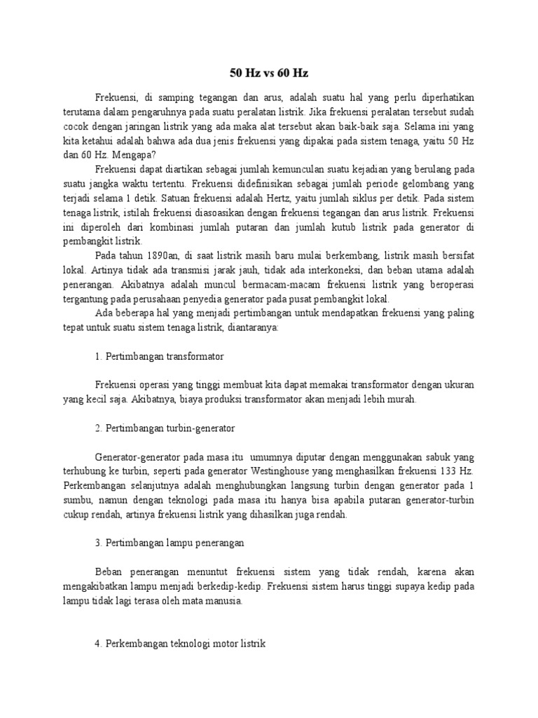 50 HZ Vs 60 HZ | PDF | Sains & Matematika | Teknologi & Rekayasa
