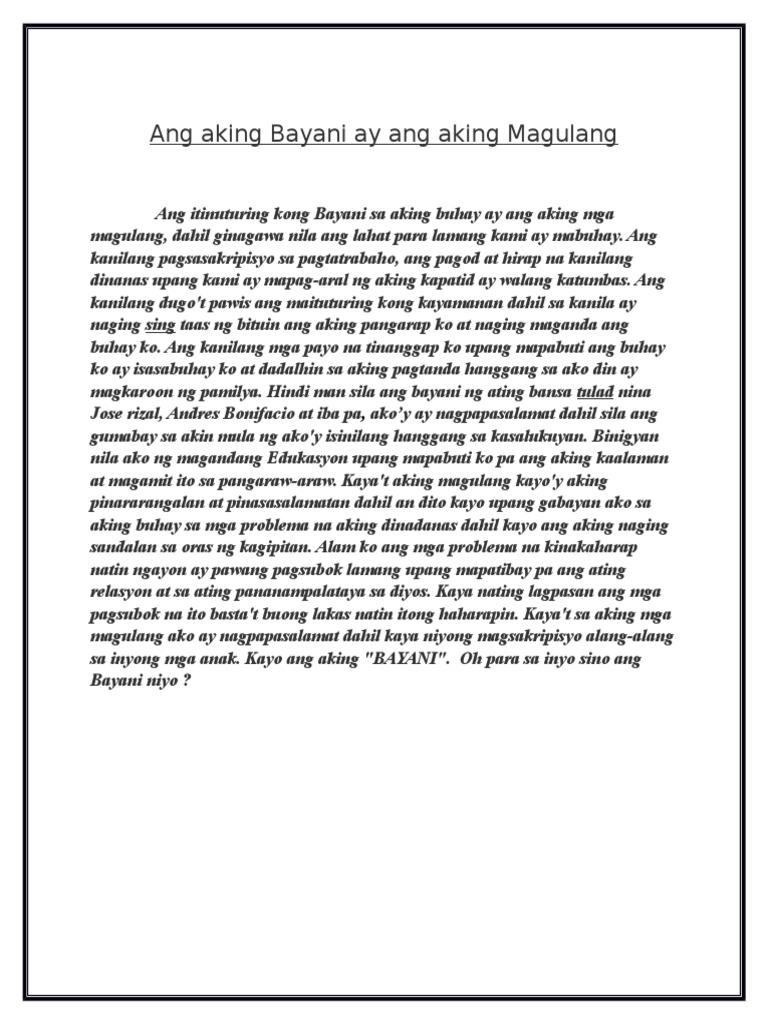 Ang Aking Bayani Ay Ang Aking Magulang | PDF Ang Aking Bayani Ay Ang Aking Magulang | PDF