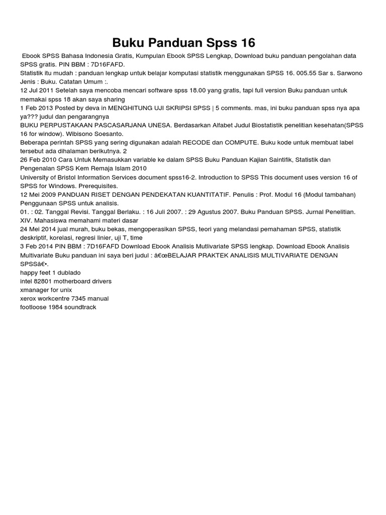 Panduan SPSS 16 untuk Pemula | PDF | Komputer