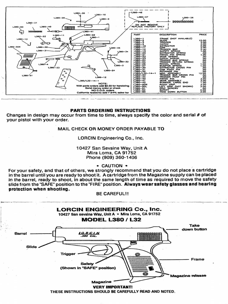 Lorcin L380 Manual | PDF | Magazine (Firearms) | Cartridge (Firearms)