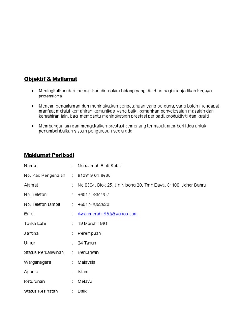 Contoh Resume Bahasa Melayu | PDF