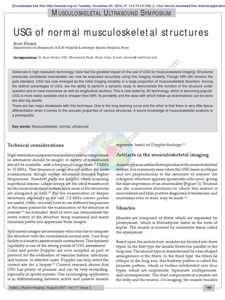 USG of Normal Musculoskeletal Structures | PDF | Knee | Medical Ultrasound