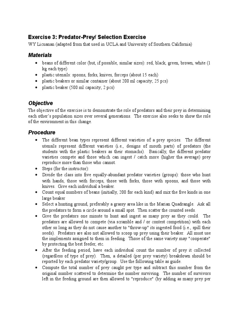 Predator-Prey Dynamics Exercise | PDF | Predation | Evolution