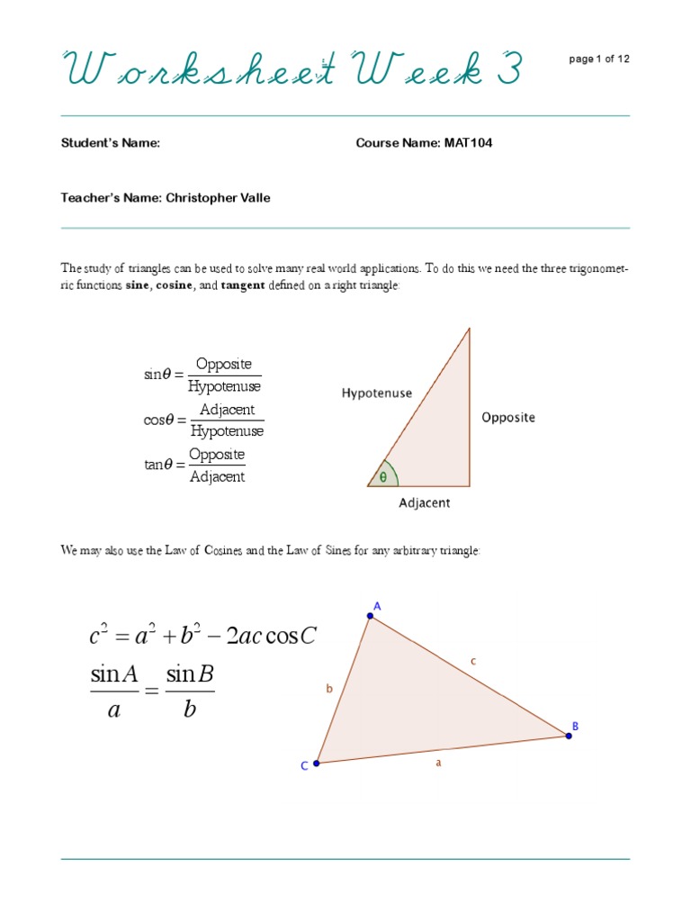 Worksheet Week 3: A + B 2accosc Sin A Sin B | PDF | Trigonometric ...
