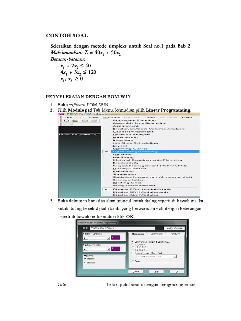 Panduan Penggunaan Software POM-WIN dan TORA | PDF