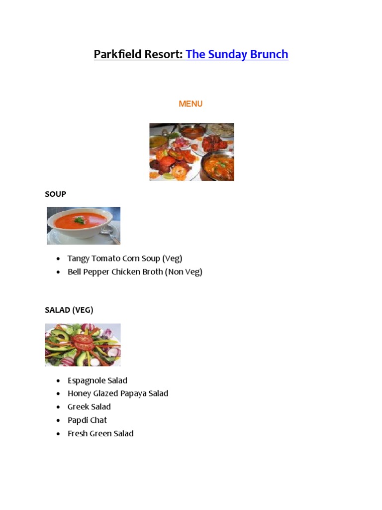 Parkfield Resort Sunday Brunch Menu | PDF
