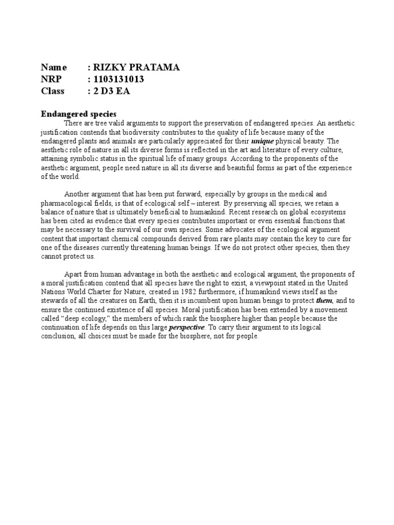 Endangered Species Rizky P | Download Free PDF | Nature | Argument