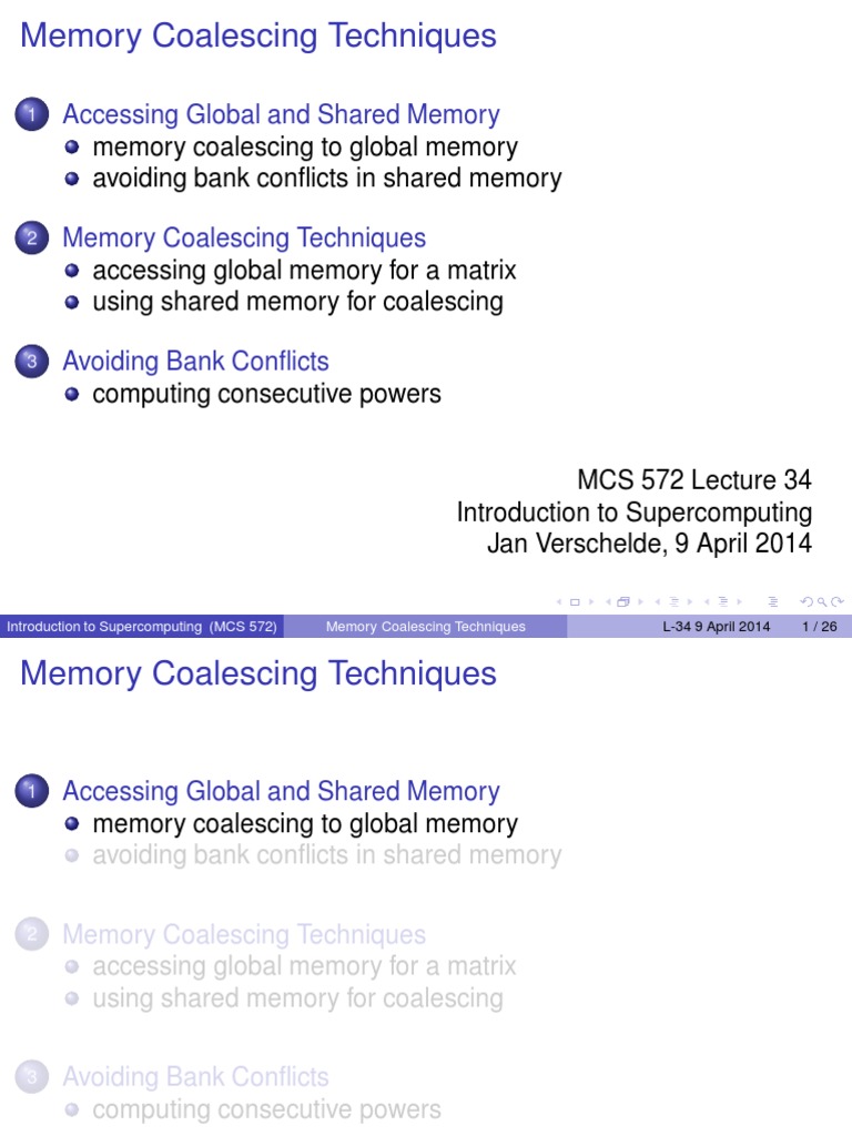 Accessing Global and Shared Memory: Introduction To Supercomputing (MCS 572) Memory Coalescing ...