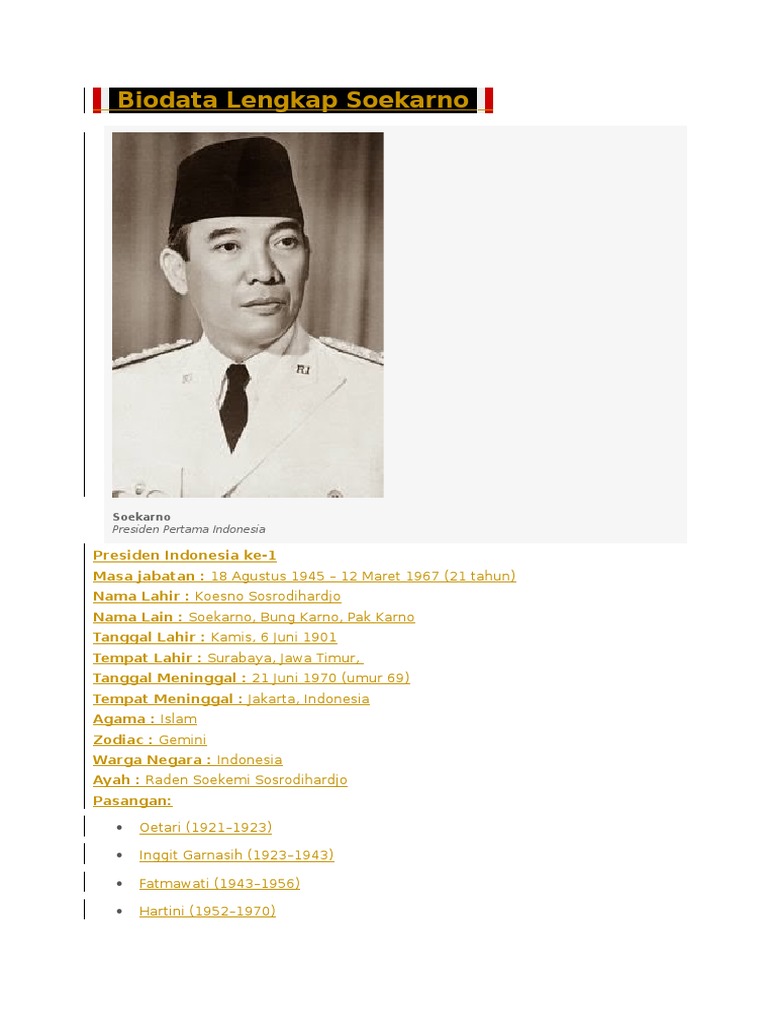 Biografi Dan Biodata Lengkap Soekarno | PDF