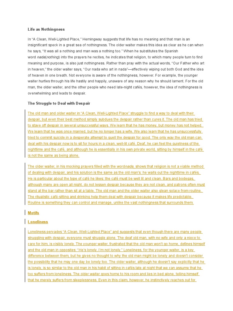 Hemingway - A Clean, Well-Lighted Place | PDF | Loneliness