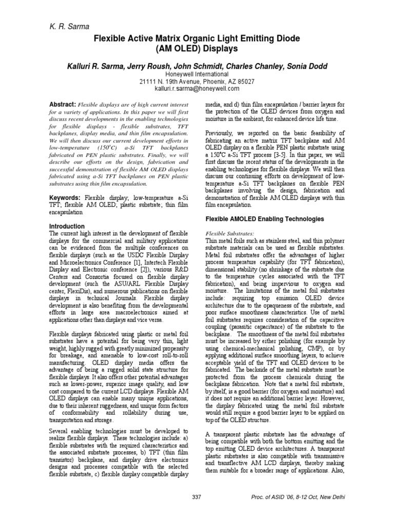 Flexible Active Matrix Organic Light Emitting Diode (AM OLED) Displays ...