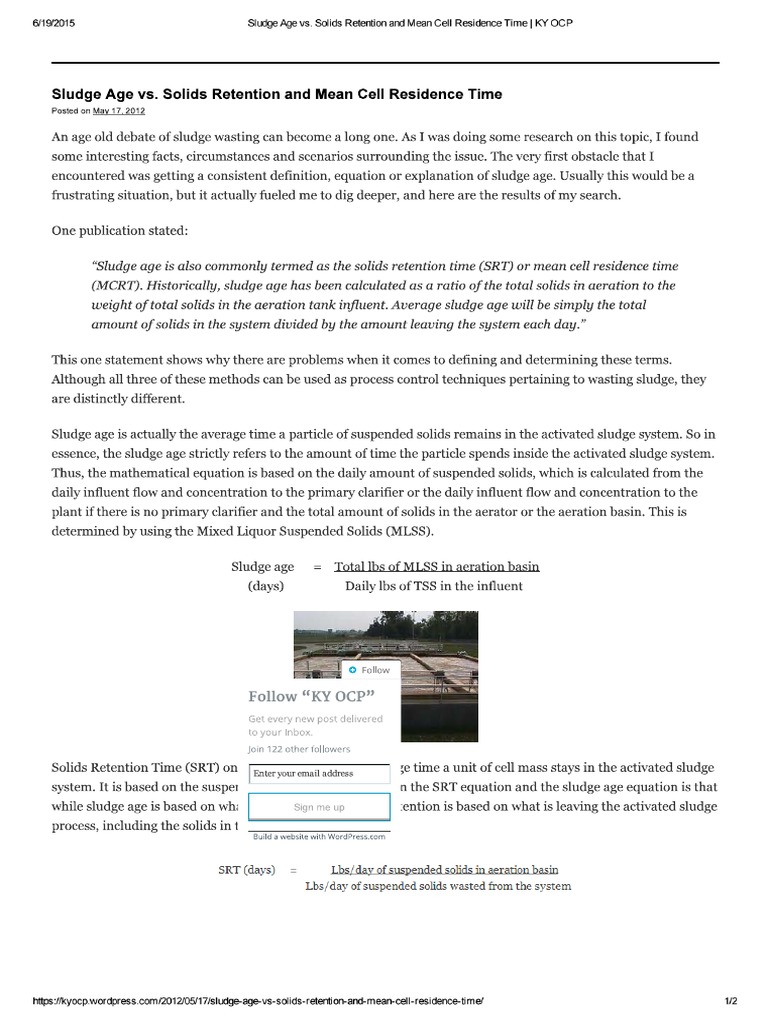 Sludge Age vs. Solids Retention Time | PDF
