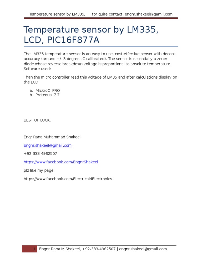 Temperature Sensor by LM335 LCD PIC16F877A | PDF | Analog To Digital Converter | Thermometer