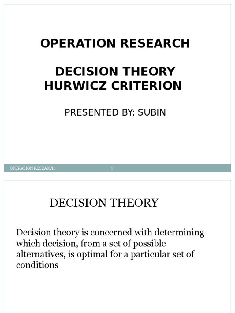 Hurwicz Criterion in Decision Making | PDF | Decision Theory ...
