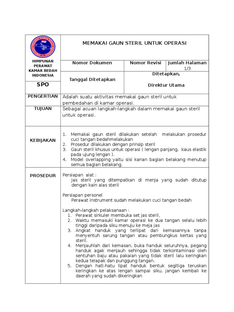 Contoh Spo Memakai Jas Operasi | PDF