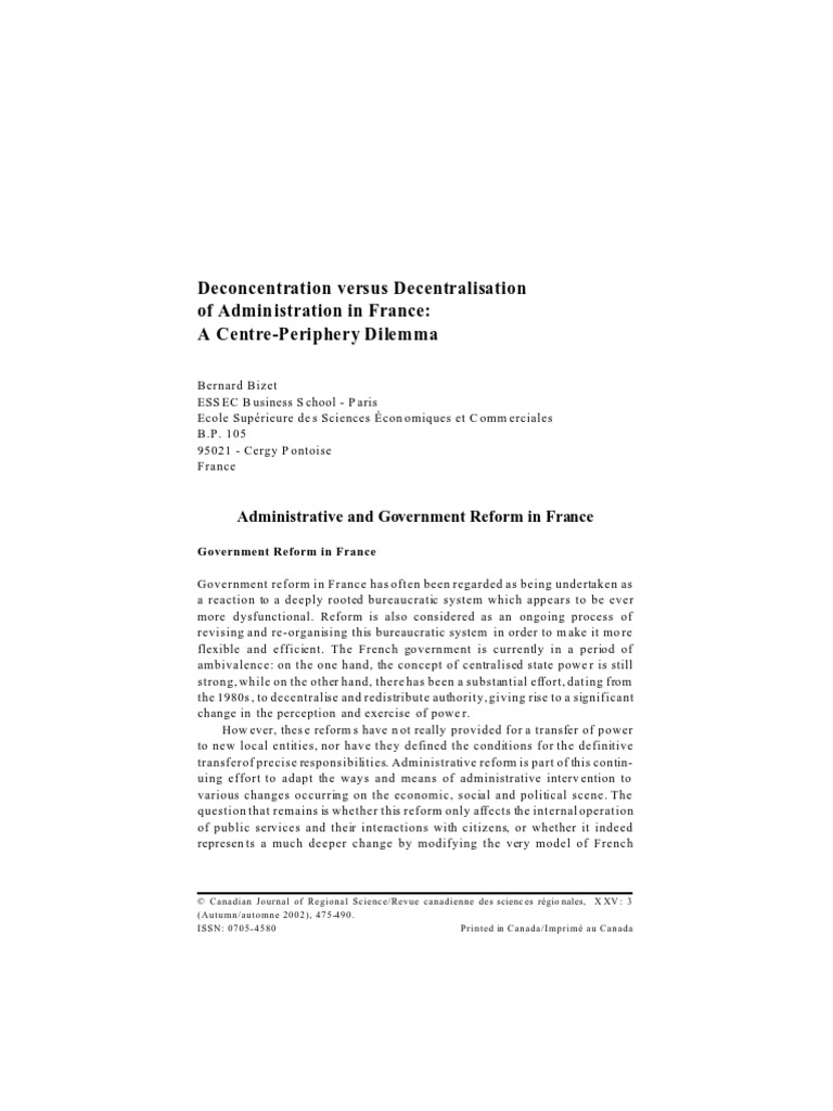 Deconcentration Versus Decentralization of Administration in France ...