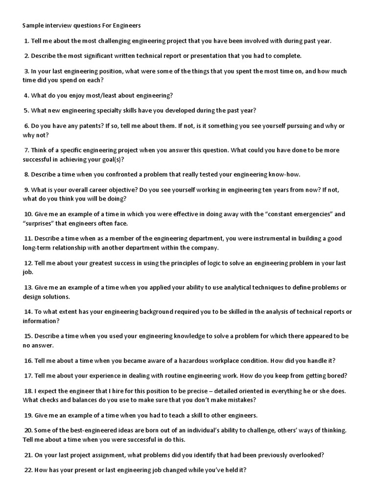 Engineering Interview Question Samples | PDF