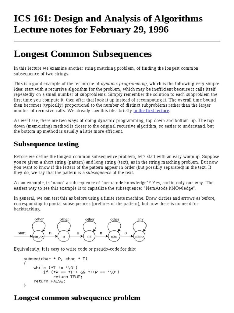 Longest Common Subsequences Explained | PDF | Dynamic Programming | String (Computer Science)