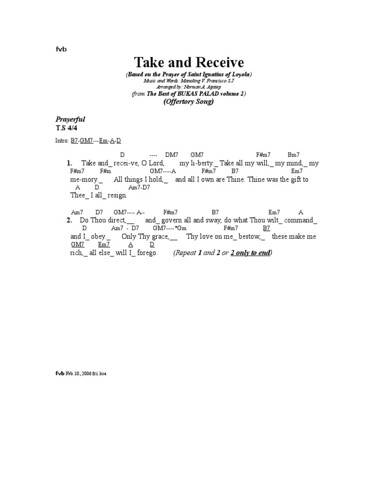 Take and Receive Lyrics and Chords | PDF